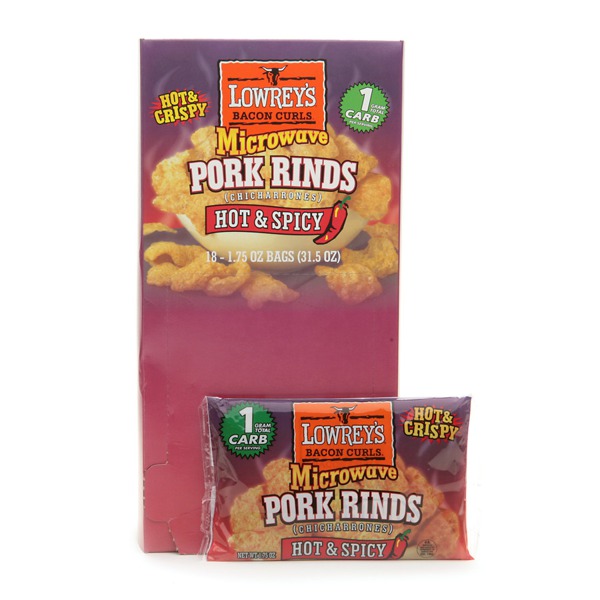 Lowrey'S Bacon Curls Microwave Pork Rinds Hot & Spicy, 18 Bags - 1Source