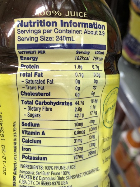 Dole Prune Juice Labels