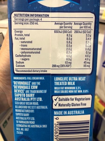 Devondale Full Cream Milk - 1Source