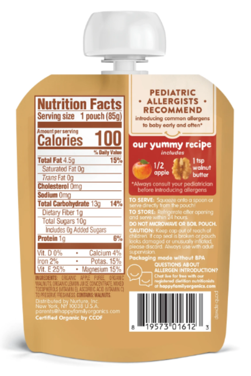 Happy Baby Organics Nutty Blends Apples & Walnut Butter Pouch - 1Source