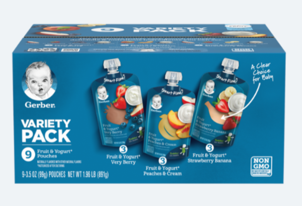 Gerber TODDLER POUCHES Very Berry Peaches & Cream & Strawberry Banana ...