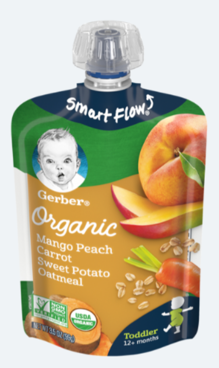 Gerber ORGANIC TODDLER POUCH Mango Peach Carrot Sweet Potato Oatmeal ...