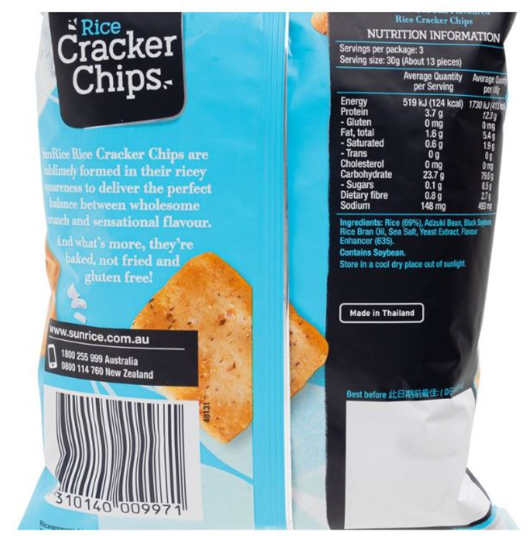 SUNRICE SEA SALT RICE CRACKER CHIPS SUNRICE 薄脆米餅 海鹽味 - 1Source