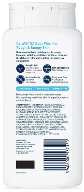 Cerave Sa Body Wash For Rough & Bumpy Skin Skin Smoothing Formula With ...