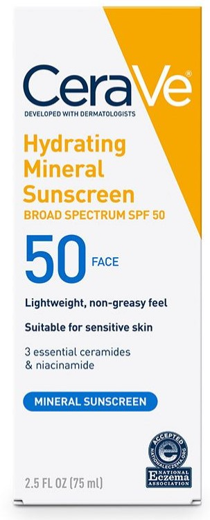 Cerave Hydrating Mineral Sunscreen Broad Spectrum Spf 50 Face - 1Source