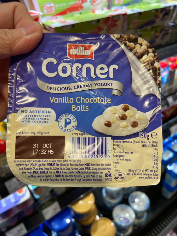 Muller Corner Delicious Creamy Yogurt Vanilla Chocolate Balls - 1Source