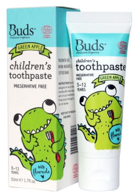 Buds Childrens Toothpaste With Fluoride Green Apple 3-12 Years - 1Source