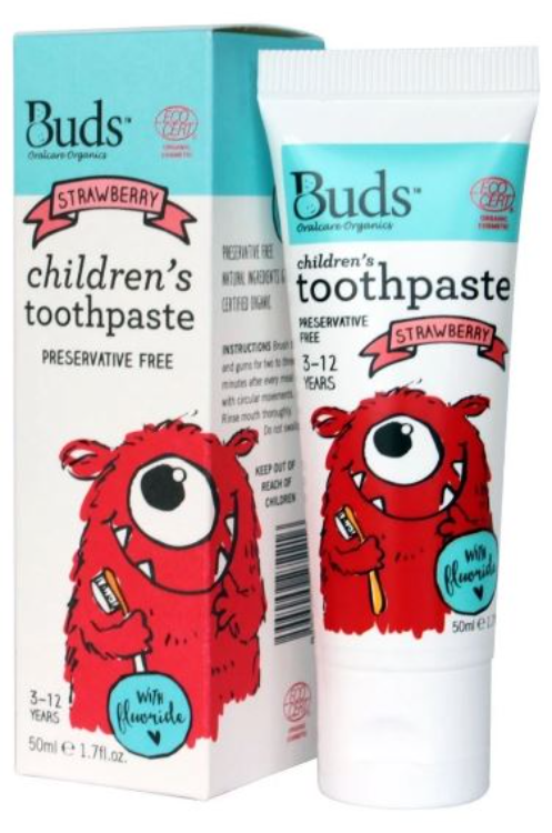 Buds Childrens Toothpaste With Fluoride Strawberry 3-12 Years - 1Source