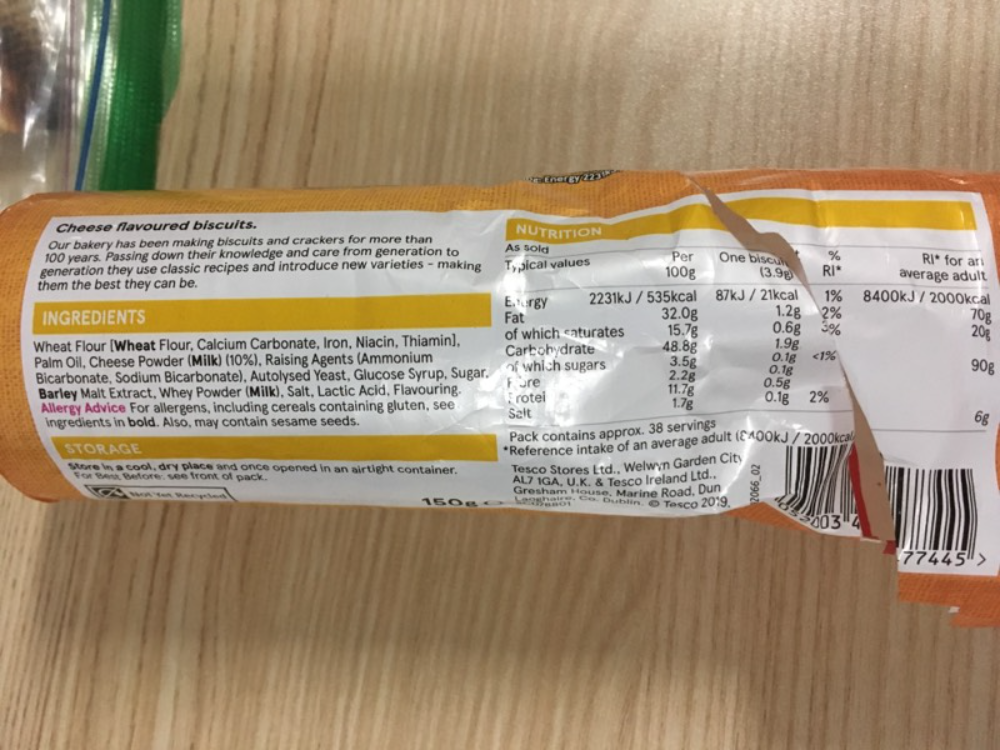 Tesco Cheese Thins Crisp & Savoury - 1Source