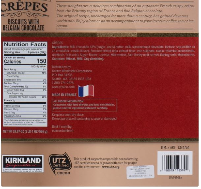 Kirkland Crepes Biscuits With Belgian Chocolate - 1Source