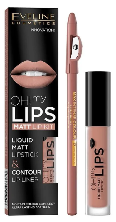 Eveline Cosmetics OH! MY LIPS MATT LIP KIT Matt Liquid Lipstick & Contour Lip Liner ZESTAW 12 ...