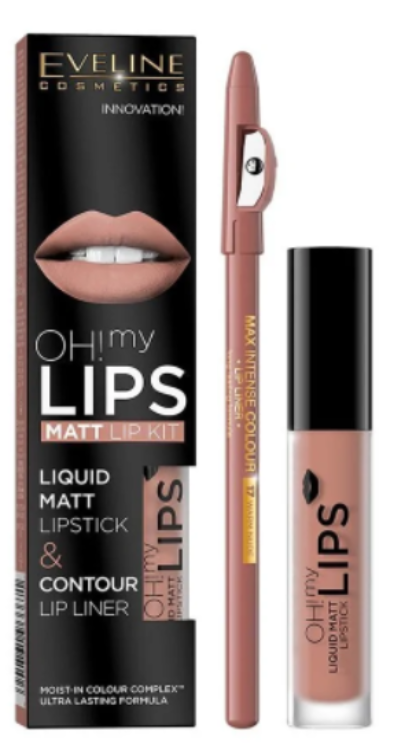 Eveline Cosmetics OH! MY LIPS MATT LIP KIT Matt Liquid Lipstick & Contour Lip Liner ZESTAW 06 ...