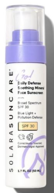 Solara Suncare Daily Defense Soothing Mineral Face Sunscreen Blue Light ...