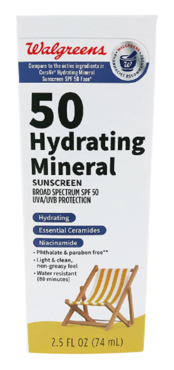 Walgreens Hydrating Mineral Face Sunscreen SPF 50 - 1Source