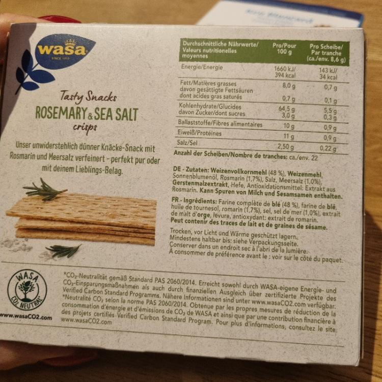 Wasa Tasty Snacks Rosemary & Sea Salt Crisps - 1Source