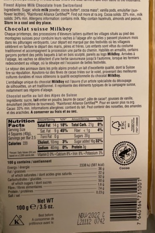 Switzerland Milk Boy Swiss Chocolate Finest Alpine Milk - 1Source