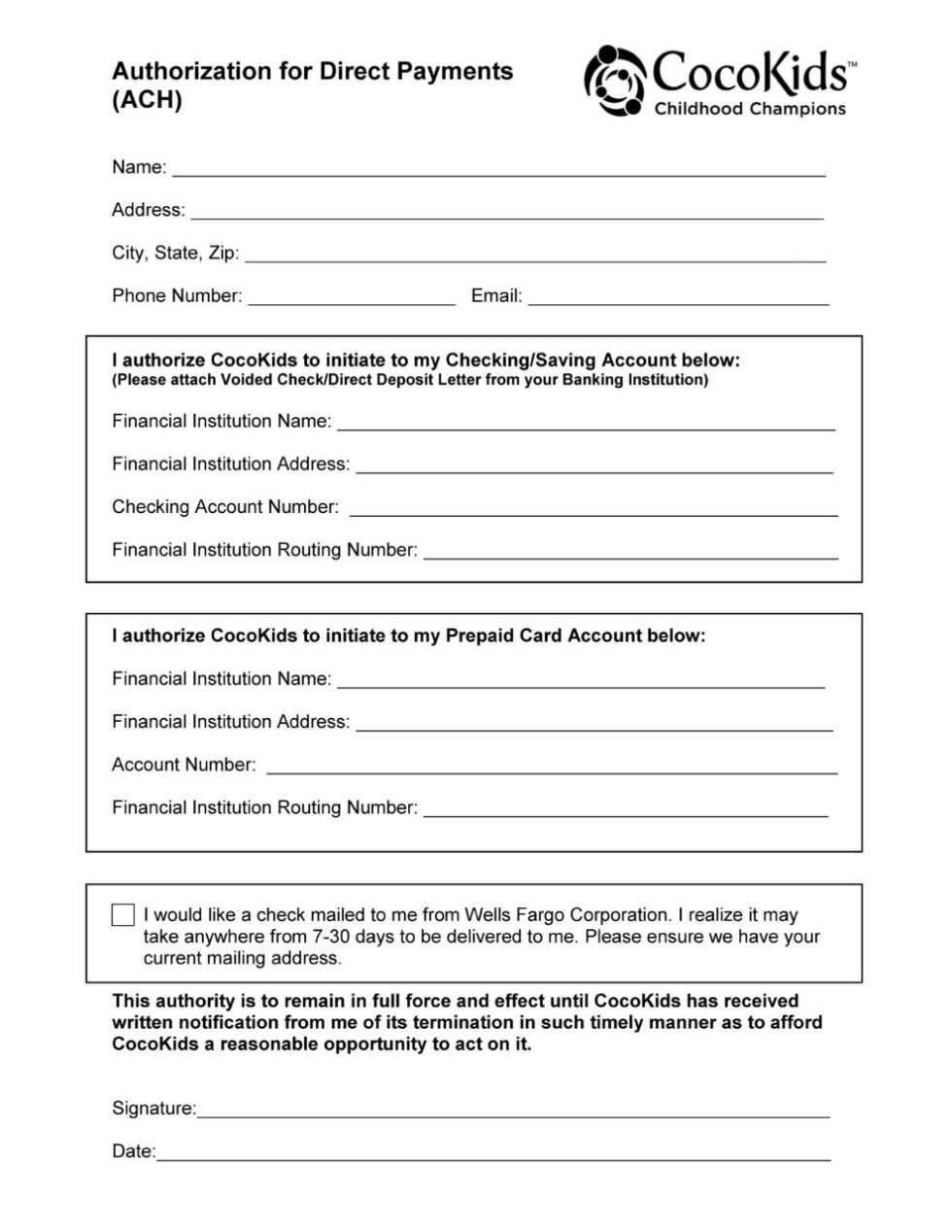 Payment Department Forms - CocoKids