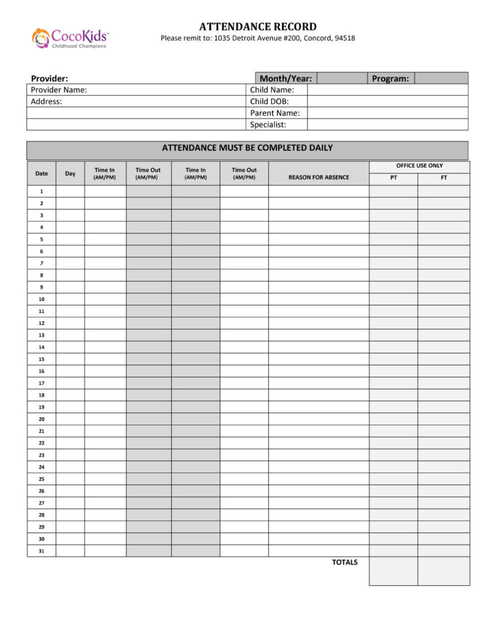 Payment Department Forms - CocoKids