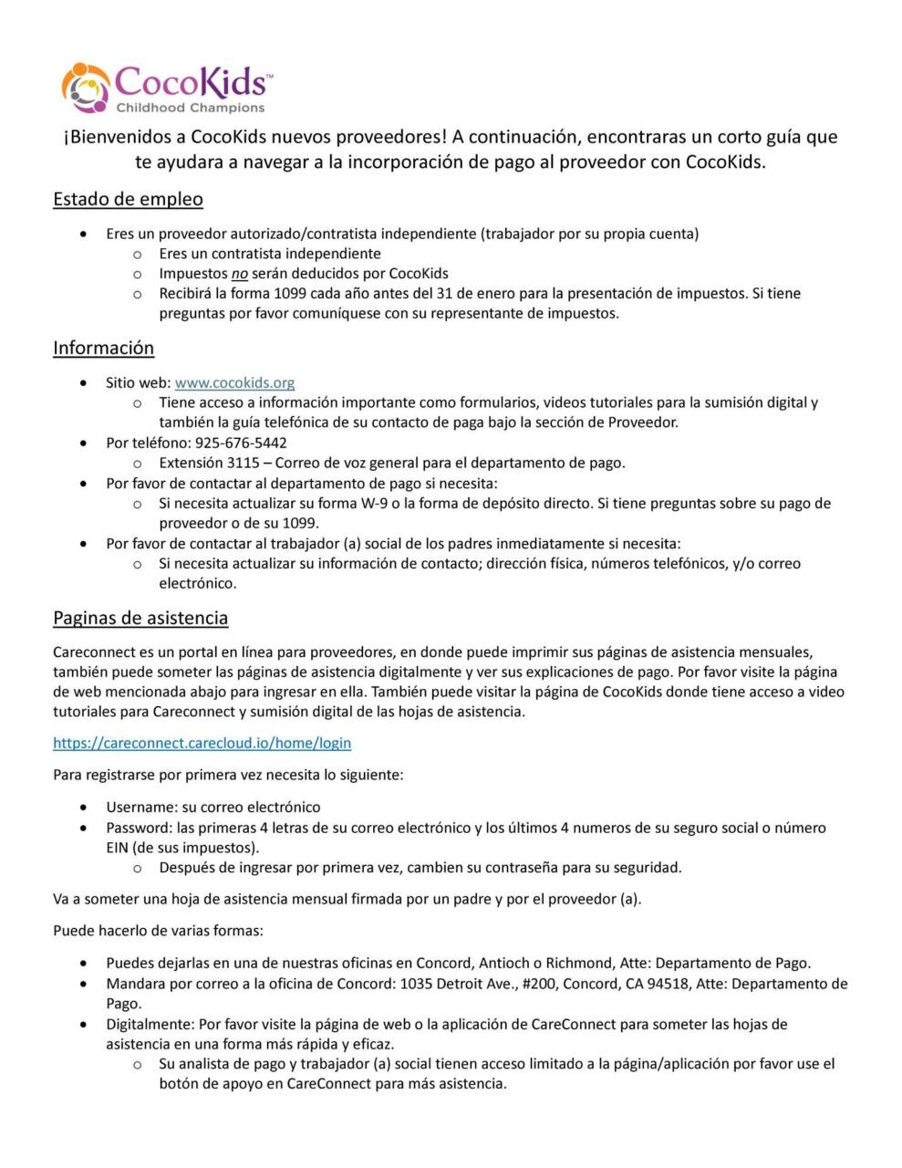 Payment Department Forms - CocoKids