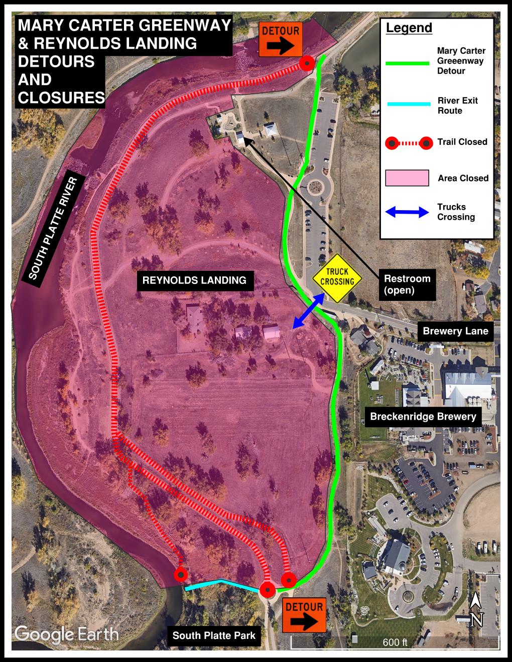 Mary Carter Greenway and Reynolds Landing Detour & Closures Map | Mary ...