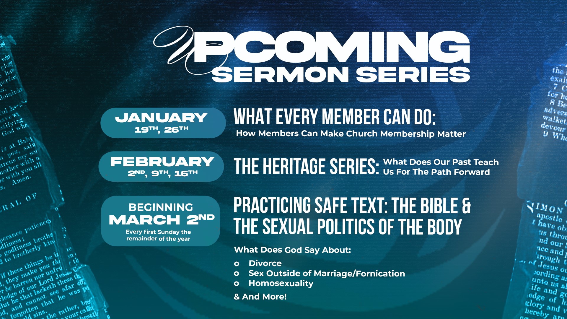 Upcoming Sermon Series Schedule