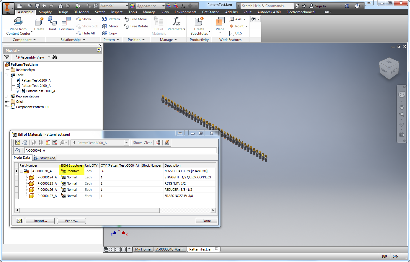 Inventor : le sous-ensemble ou la pièce de la nomenclature s'affiche ...
