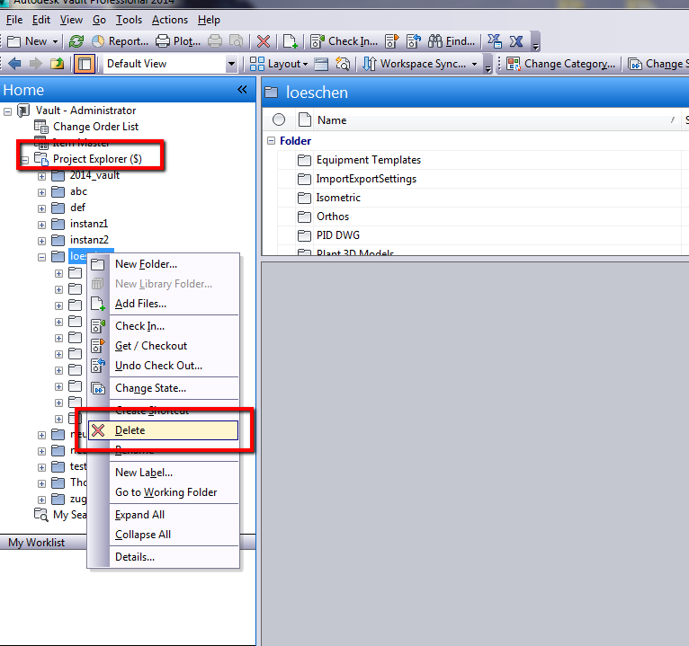 分别删除autocad P＆id Autocad Plant 3d Vault项目