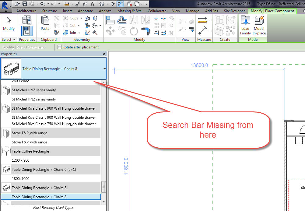 Revit 2015中缺少类型选择器中的搜索栏