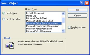 使用OLE插入Excel文件