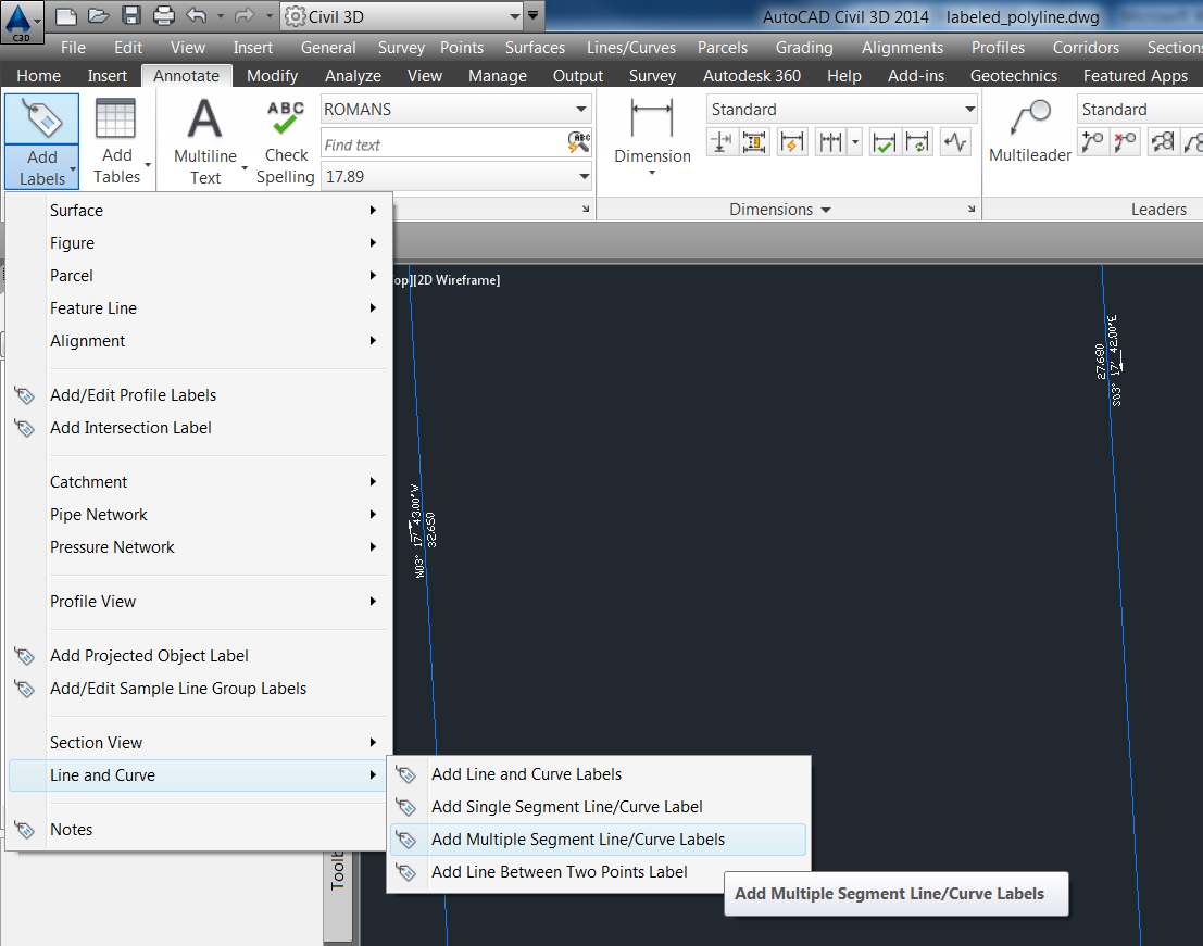 Comment étiqueter l'angle de relèvement et la distance d'une polyligne ...
