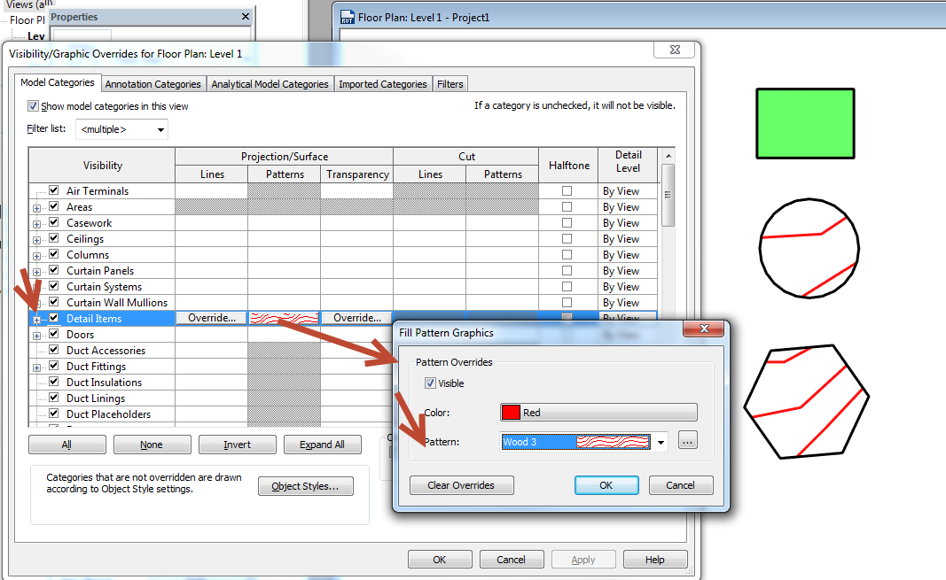 Revit How To Override The Pattern Of The Filled Regions Revit 