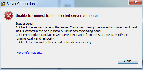 Error “unable To Connect To The Selected Server Computer” When Doing A