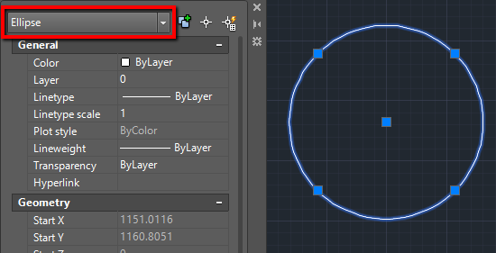 AutoCAD에서 블록을 분해 한 후 객체 유형을 Ellipse로 설정