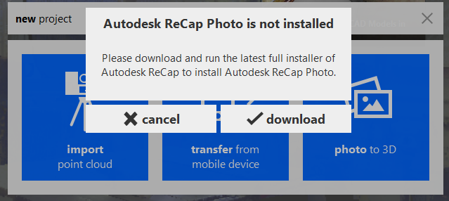 尝试从ReCap pro打开ReCap photo时，显示“ReCap Photo未安装”