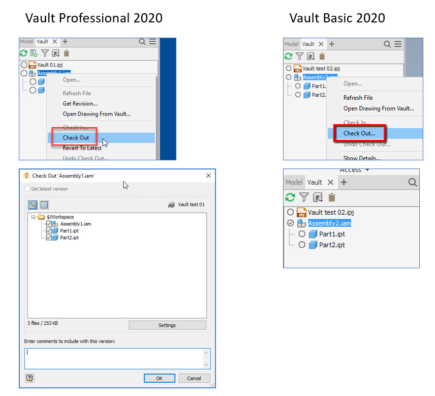 Das Vault Basic 2020 Inventor-Add-In unterdrückt immer das Dialogfeld "Auschecken"