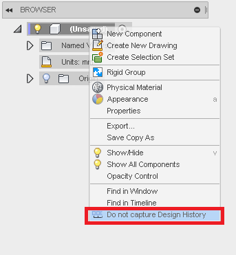 Cannot turn on "Do not capture design history" - Autodesk Community