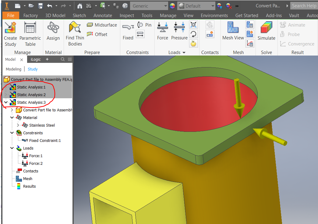 无法在Inventor装配体浏览器树中操纵应力分析研究的顺序