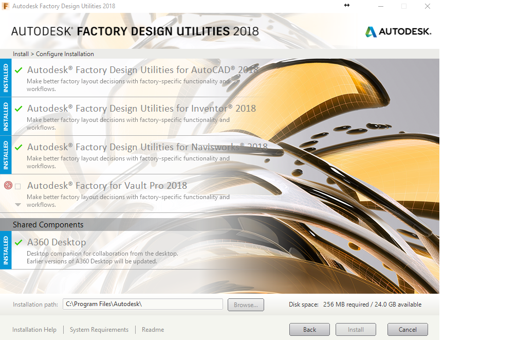 为Factory Design Utilities安装AutoCAD端