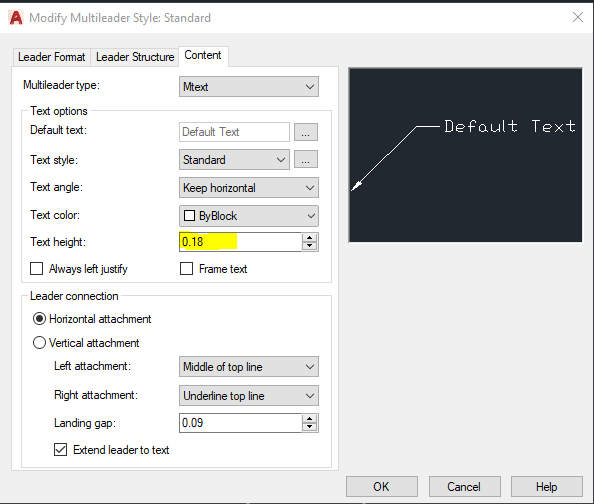how-to-set-default-height-of-text-on-multileader-autocad-2018
