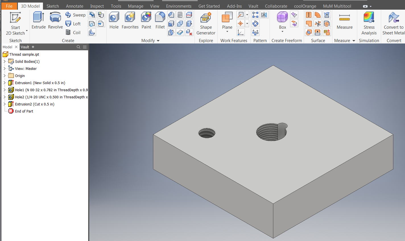 Filettature mancanti nel file .ipt di Inventor importato in Fusion 360