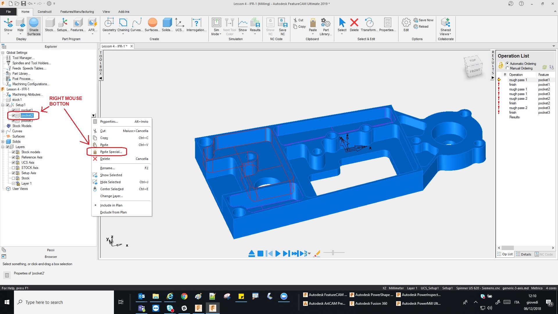 如何在FeatureCAM中使用复制/粘贴特殊命令将属性从一个工具路径复制到另一个工具路径