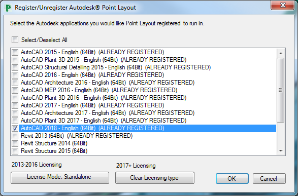 Autodesk Point Layout 无法向 AutoCAD 2018 和 AutoCAD 2018 单一专业产品注册