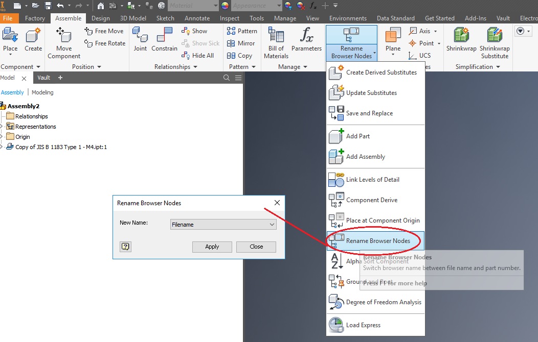 Content Center File Copied In Vault Still Shows Old Name In Inventor Browser Inventor 2019 