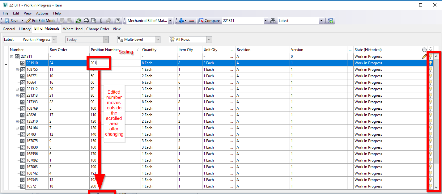 覆盖的BOM位置编号未保存在Vault项目中