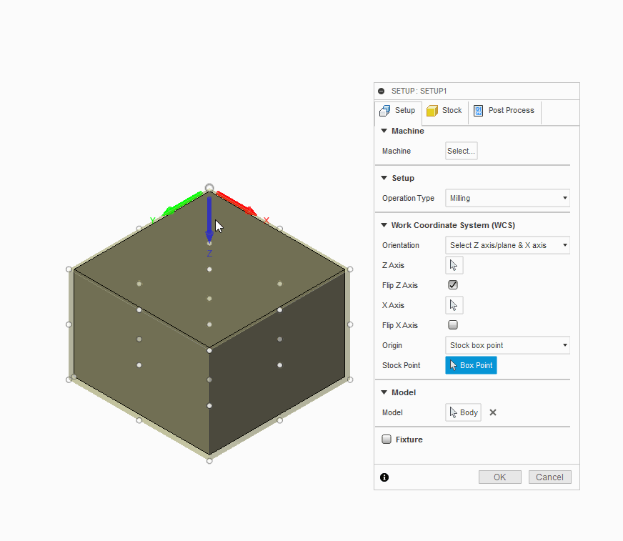 A caixa de seleção Inverter eixo altera a origem do WCS no Fusion 360