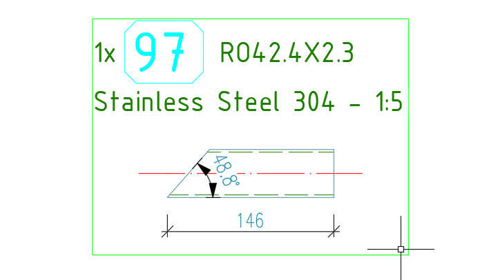 Diferentes ângulos de corte entre desenho de peça única e lista de ...