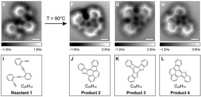 Molecules under electron microscope and their skeletal formulae - photo