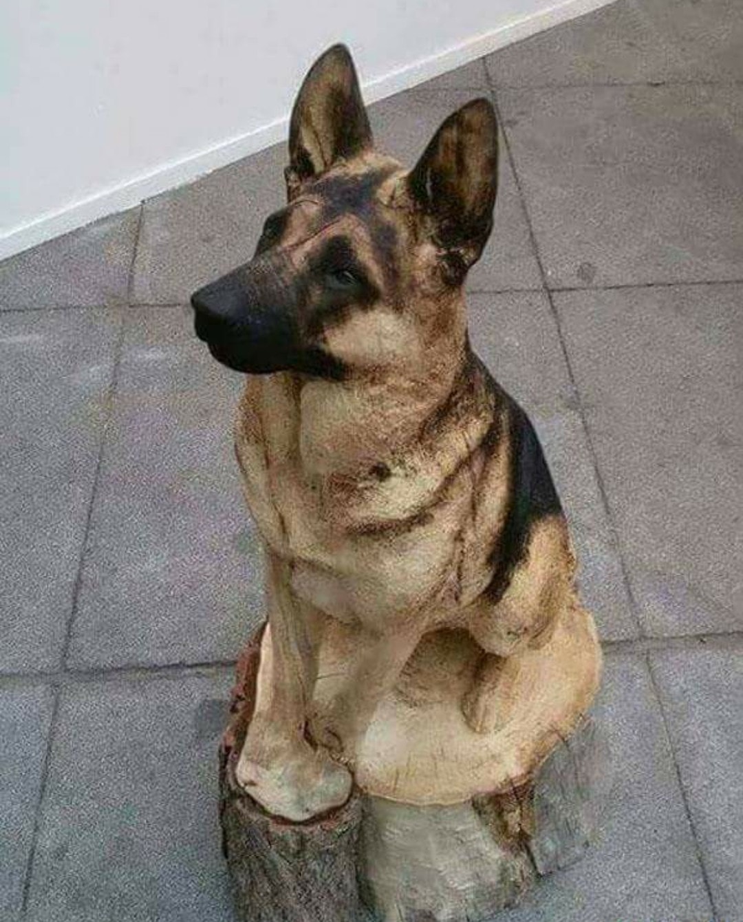 German Shepherd carved from tree trunk - photo - HomemadeTools.net