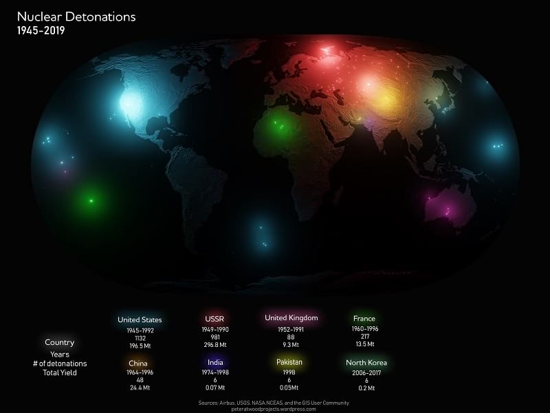 Map of every nuclear explosion since 1945 - photo