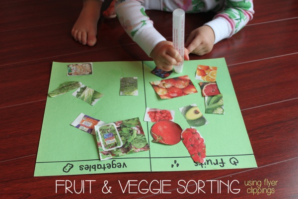 Fruit & Veggie Sorting {Using Flyer Clippings} - Mama.Papa.Bubba.